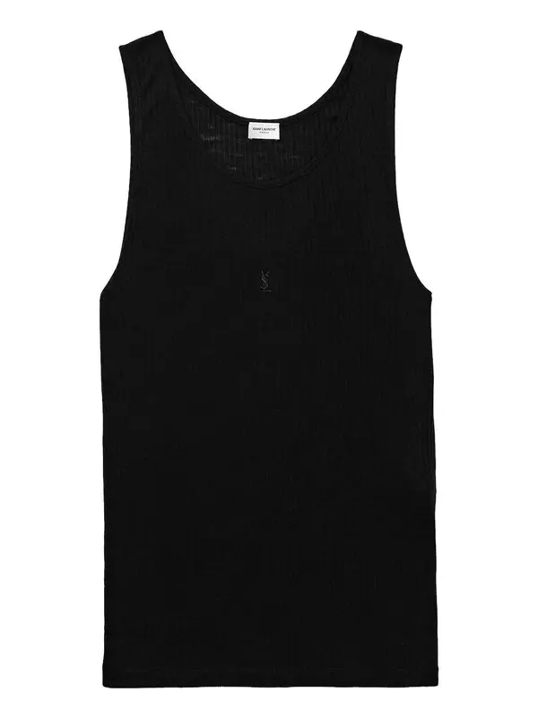 Saint Laurent Cassandre Ribbed Logo-embroidered Wool Tank Top - Black