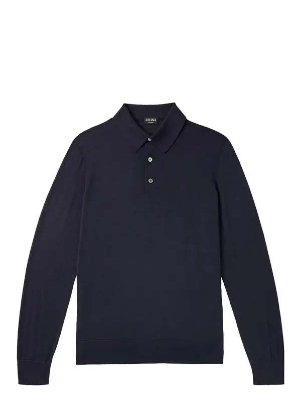 Zegna Cashmere And Silk-blend Piqué Polo Shirt - Blue