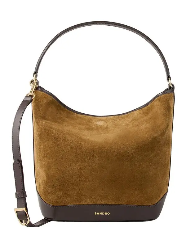 Sandro Tangoso Suede And Leather Bucket Bag - Camel