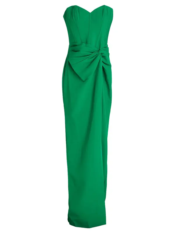 Marchesa Strapless Twisted Crepe Gown - Green