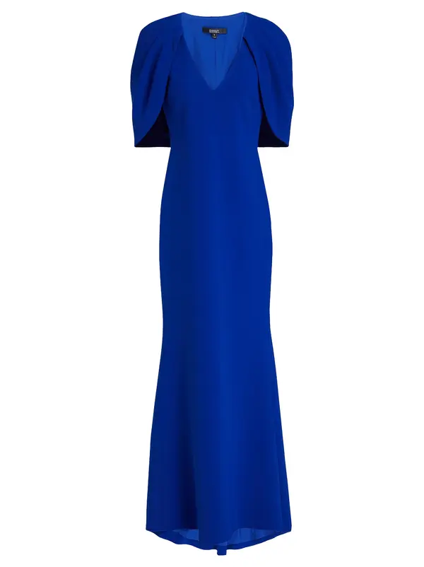 Badgley Mischka Cape-effect Crepe Gown - Royal Blue