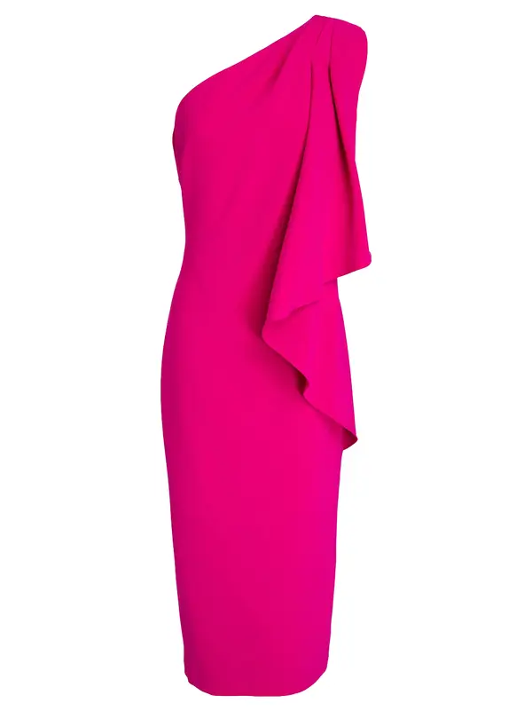 Badgley Mischka One-shoulder Draped Crepe Midi Dress - Fuchsia