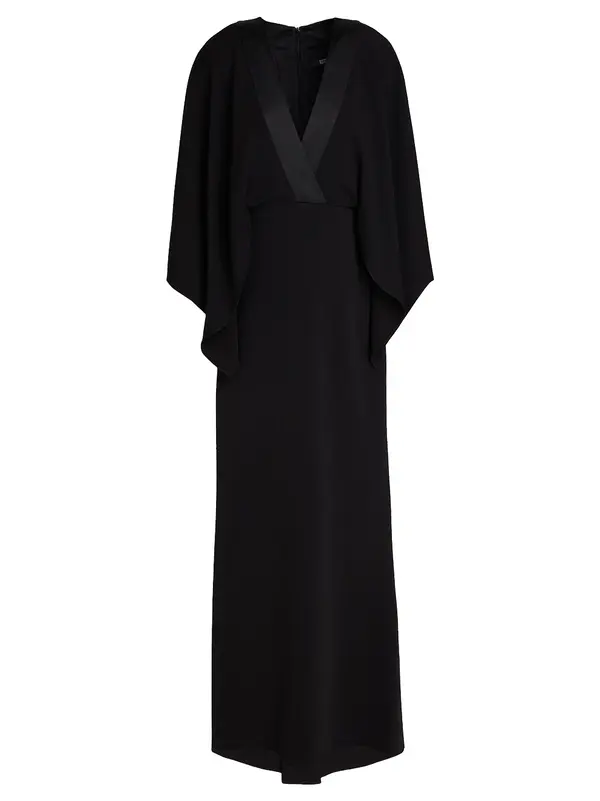 Badgley Mischka Draped Satin-trimmed Crepe Gown - Black