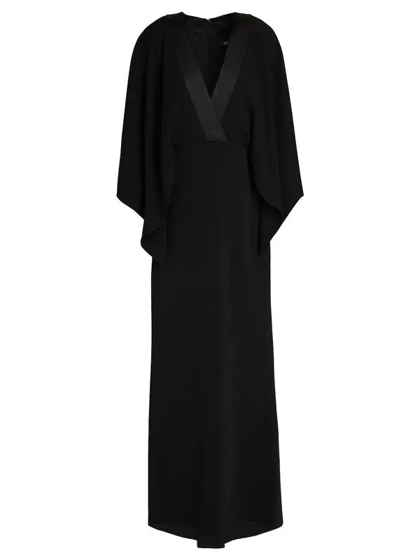 Badgley Mischka Draped Satin-trimmed Crepe Gown - Black