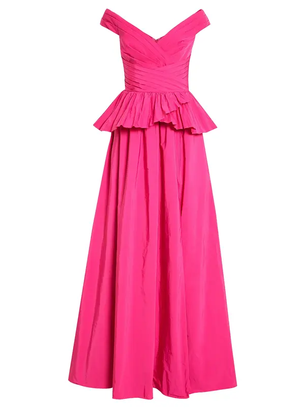 Marchesa Off-the-shoulder Taffeta Gown - Pink