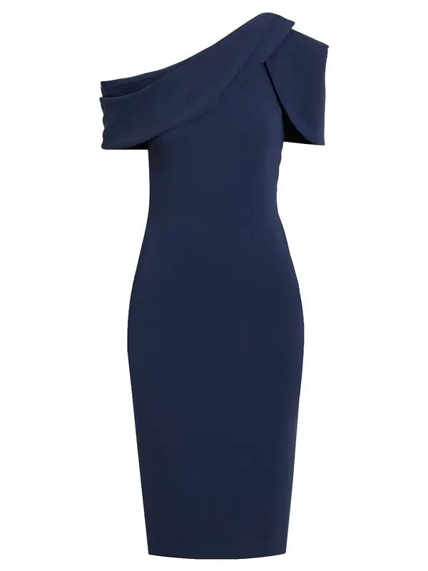 Badgley Mischka Asymmetric Draped Crepe Dress - Navy