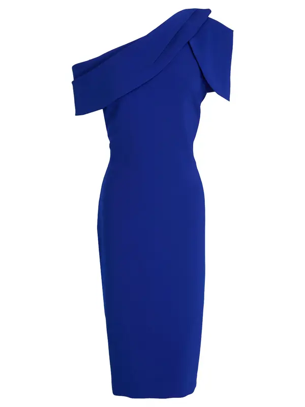 Badgley Mischka Asymmetric Draped Crepe Dress - Royal Blue