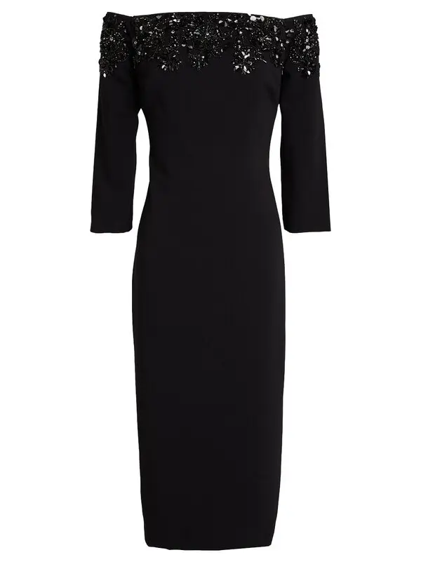 Badgley Mischka Off-the-shoulder Embellished Crepe Midi Dress - Black