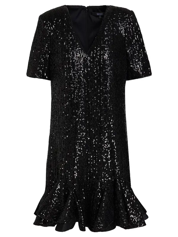 Badgley Mischka Sequined Tulle Mini Dress - Black