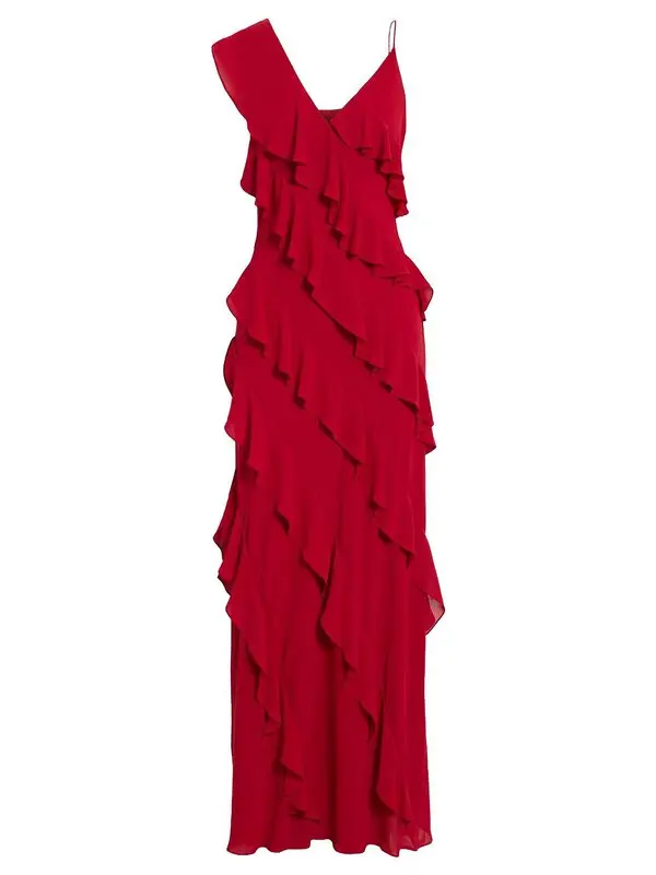 MIKAEL AGHAL Ruffled Chiffon Maxi Dress - Red