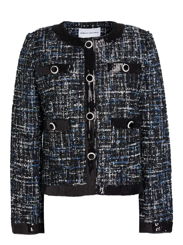 Rebecca Vallance Jacques Embellished Metallic Tweed Jacket - Black