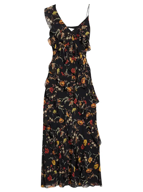MIKAEL AGHAL Ruffled Floral-print Chiffon Maxi Dress - Black