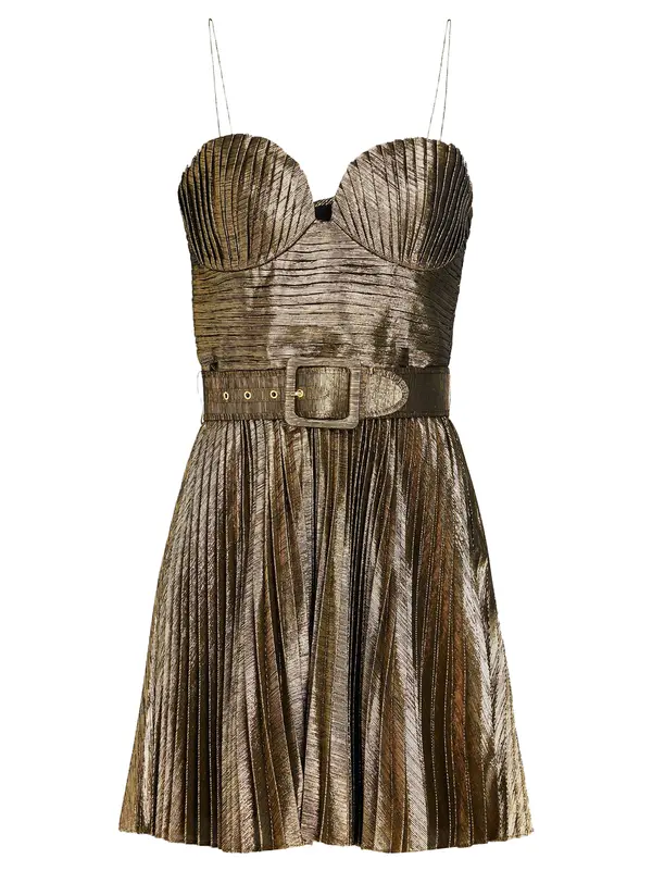 Rebecca Vallance Josie Pleated Mini Dress - Gold