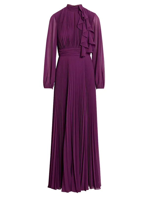 MIKAEL AGHAL Ruffled Plissé-chiffon Maxi Dress - Plum