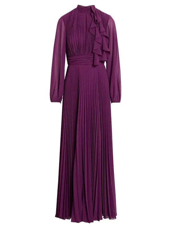 MIKAEL AGHAL Ruffled Plissé-chiffon Maxi Dress - Plum