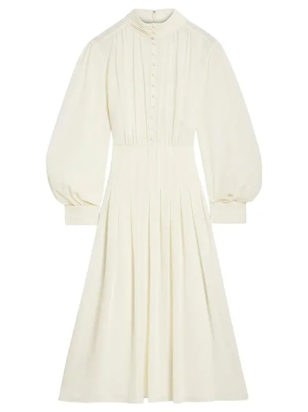 MIKAEL AGHAL Pleated Chiffon Midi Dress - Cream
