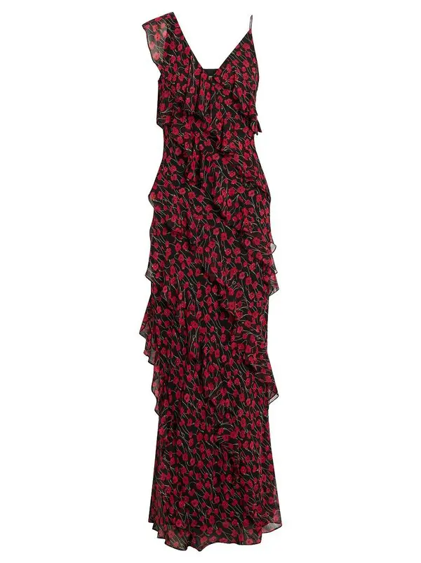 MIKAEL AGHAL Floral-print Chiffon Maxi Dress - Red