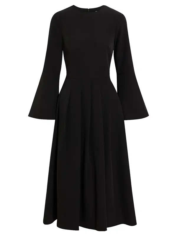 MIKAEL AGHAL Pleated Crepe Midi Dress With Bell Cuffs - Black