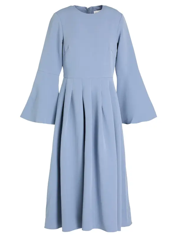 MIKAEL AGHAL Pleated Crepe Midi Dress With Bell Cuffs - Slate Blue