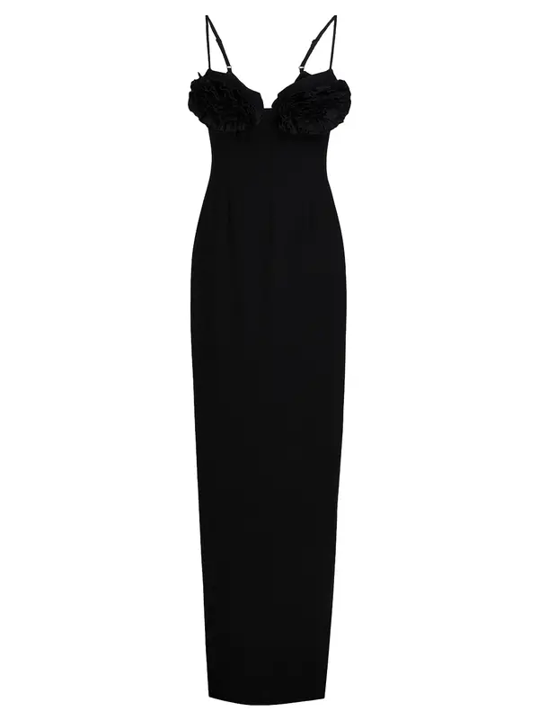 Rachel Gilbert Margot Floral-appliquéd Crepe Gown - Black