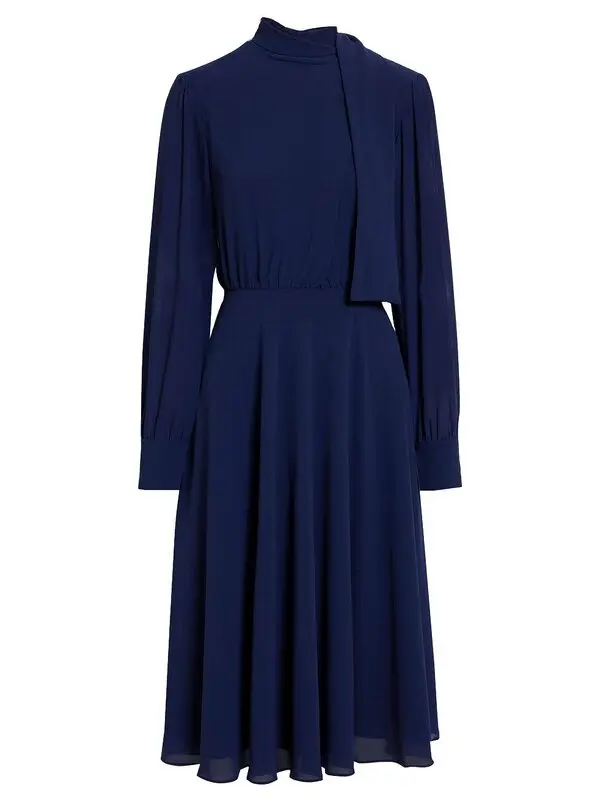 MIKAEL AGHAL Crepe De Chine Midi Dress - Navy