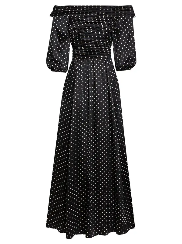 MIKAEL AGHAL Off-the-shoulder Polka-dot Silk-satin Maxi Dress - Black