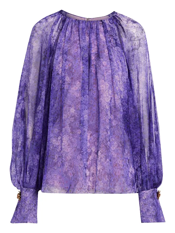 Oscar De La Renta Floral-print Silk-chiffon Blouse - Purple