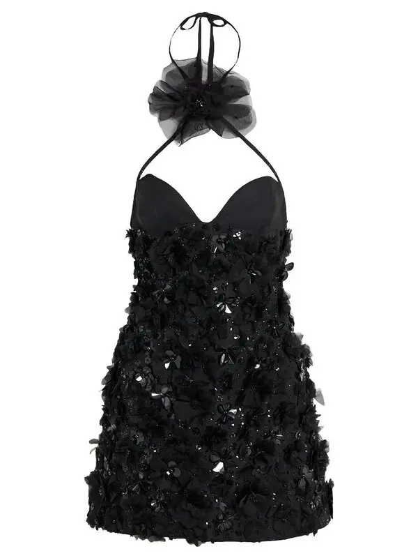 Carolina Herrera Embellished Faille Mini Dress - Black