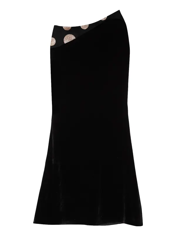 Halpern Asymmetric Glittered Polkadot Tulle And Velvet Skirt - Black