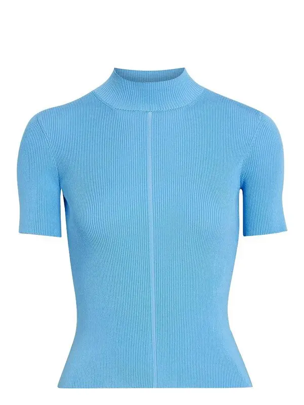Oscar De La Renta Ribbed Silk-blend Turtleneck Top - Light Blue