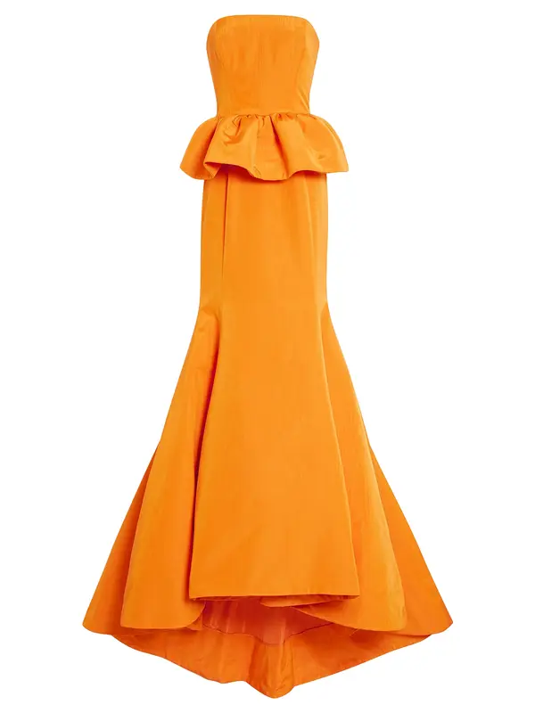 Oscar De La Renta Strapless Ruffled Cotton-blend Gown - Orange