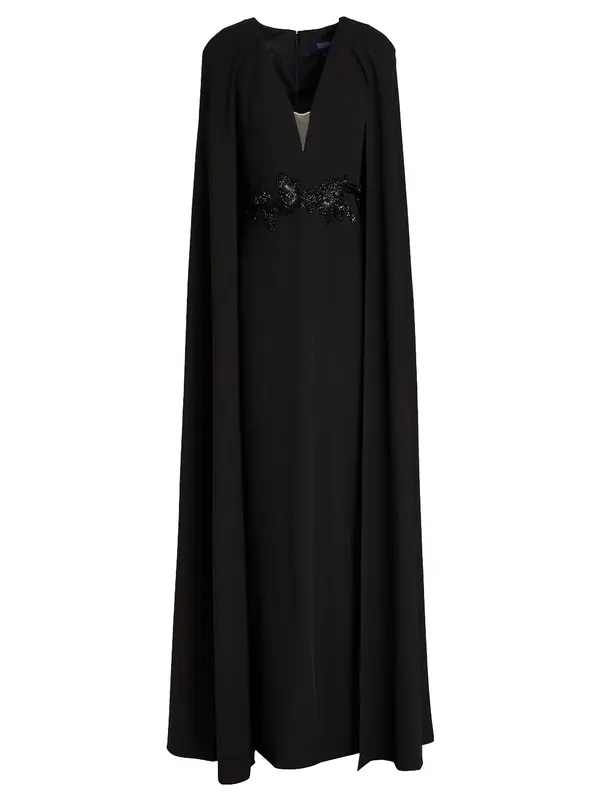 Marchesa Cape-effect Embellished Crepe Gown - Black