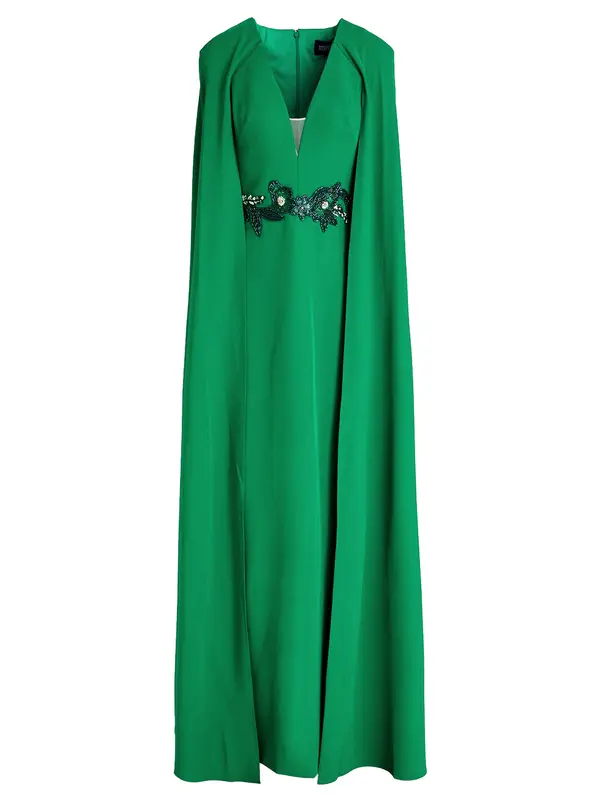 Marchesa Cape-effect Embellished Crepe Gown - Green