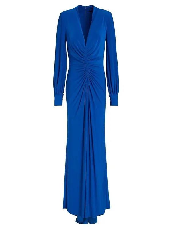 Badgley Mischka Ruched Jersey Gown - Cobalt Blue