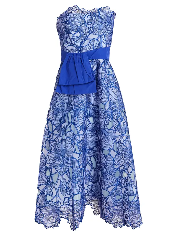 Marchesa Strapless Taffeta And Embroidered Tulle Midi Dress - Royal Blue