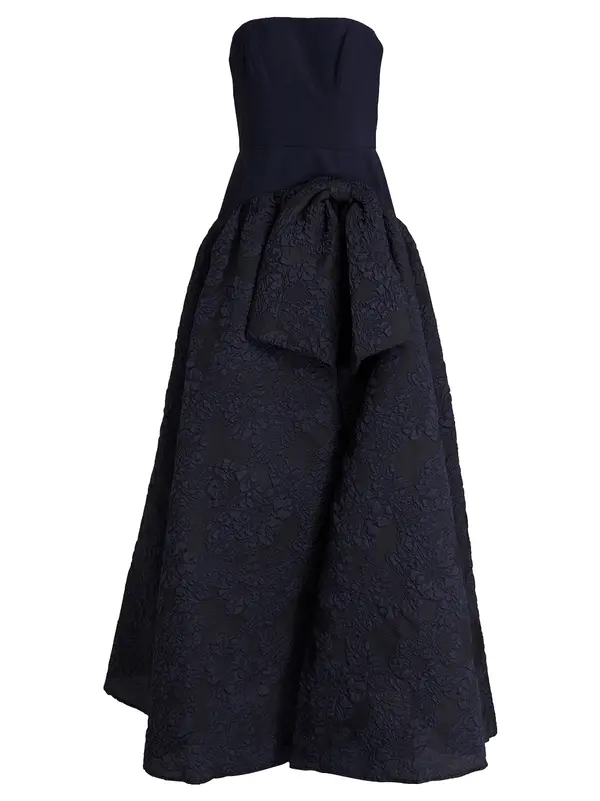 Marchesa Strapless Bow-detailed Gown - Navy