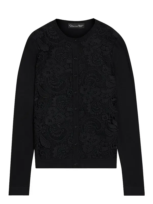 Oscar De La Renta Guipure Lace-paneled Silk-blend Cardigan - Black