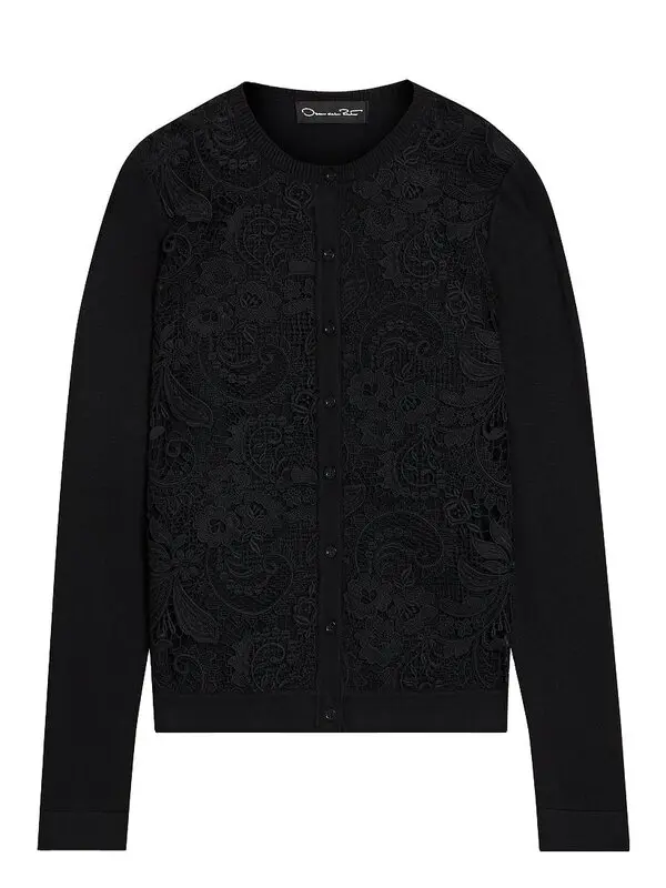 Oscar De La Renta Guipure Lace-paneled Silk-blend Cardigan - Black