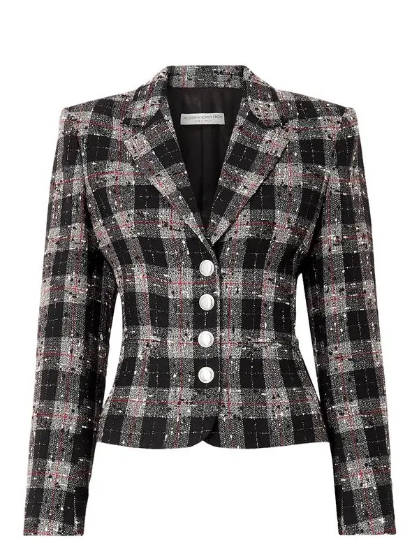 Alessandra Rich Checked Wool-blend Bouclé Blazer - Black