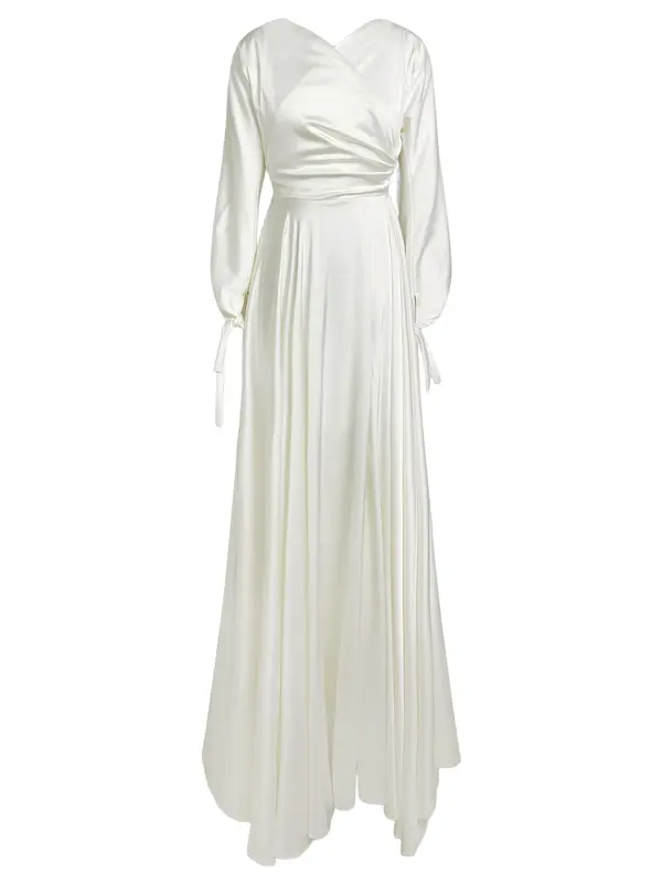 RHEA COSTA June Draped Satin Gown - Ivory