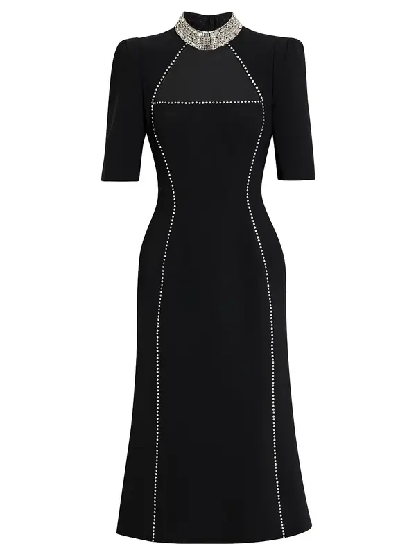 Jenny Packham Crystal-embellished Crepe Midi Dress - Black