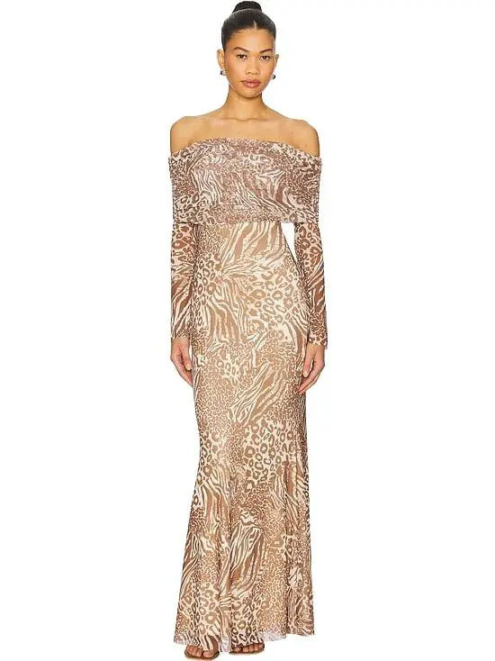 AFRM Thelma Maxi Dress - Taupe Animal