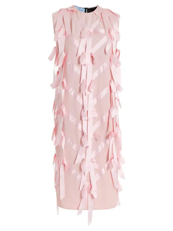 Prada Ribbon-embroidered Satin Midi Dress - Pink