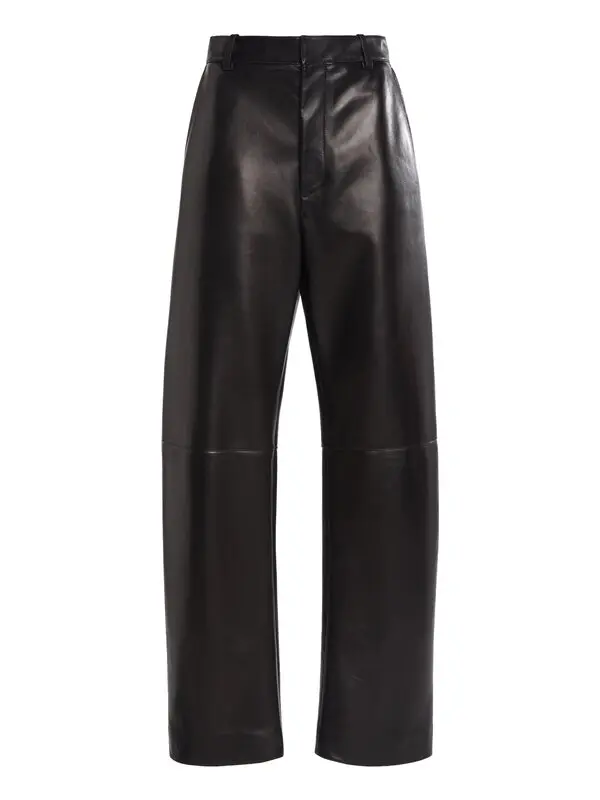 Bottega Veneta Mid-rise Leather Barrel-leg Pants - Black