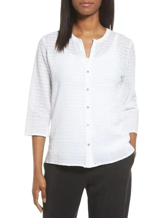 Eileen Fisher Textured Button Blouse - White