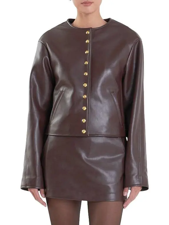 English Factory Faux Leather Jacket - Dark Brown