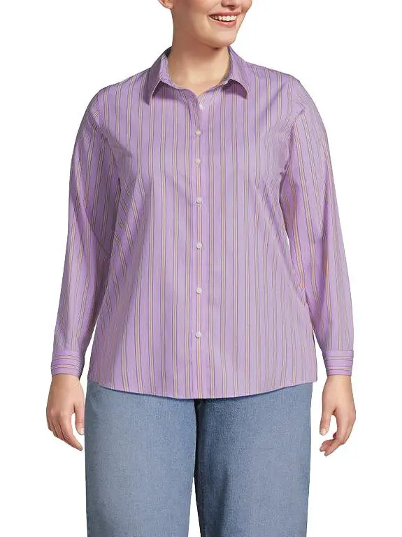 LANDS' END No Iron Supima Cotton Long Sleeve Shirt - Lilac Breeze Stripe