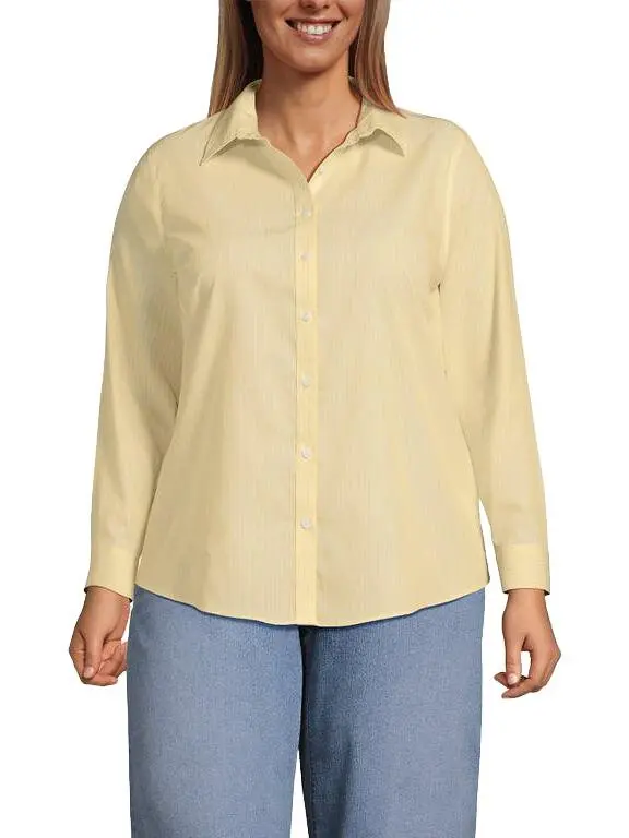 LANDS' END No Iron Supima Cotton Long Sleeve Shirt - Pale Sunbeam Thin Stripe