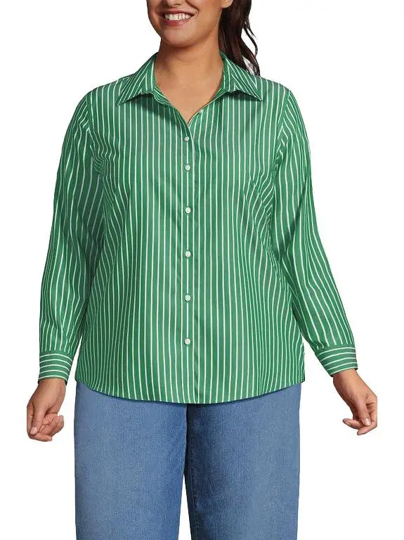 LANDS' END No Iron Supima Cotton Long Sleeve Shirt - Vibrant Clover Stripe