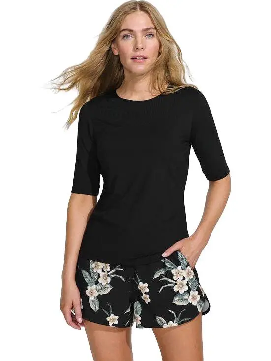 LANDS' END Relaxed Upf 50 Rash Guard - Black Havana Floral
